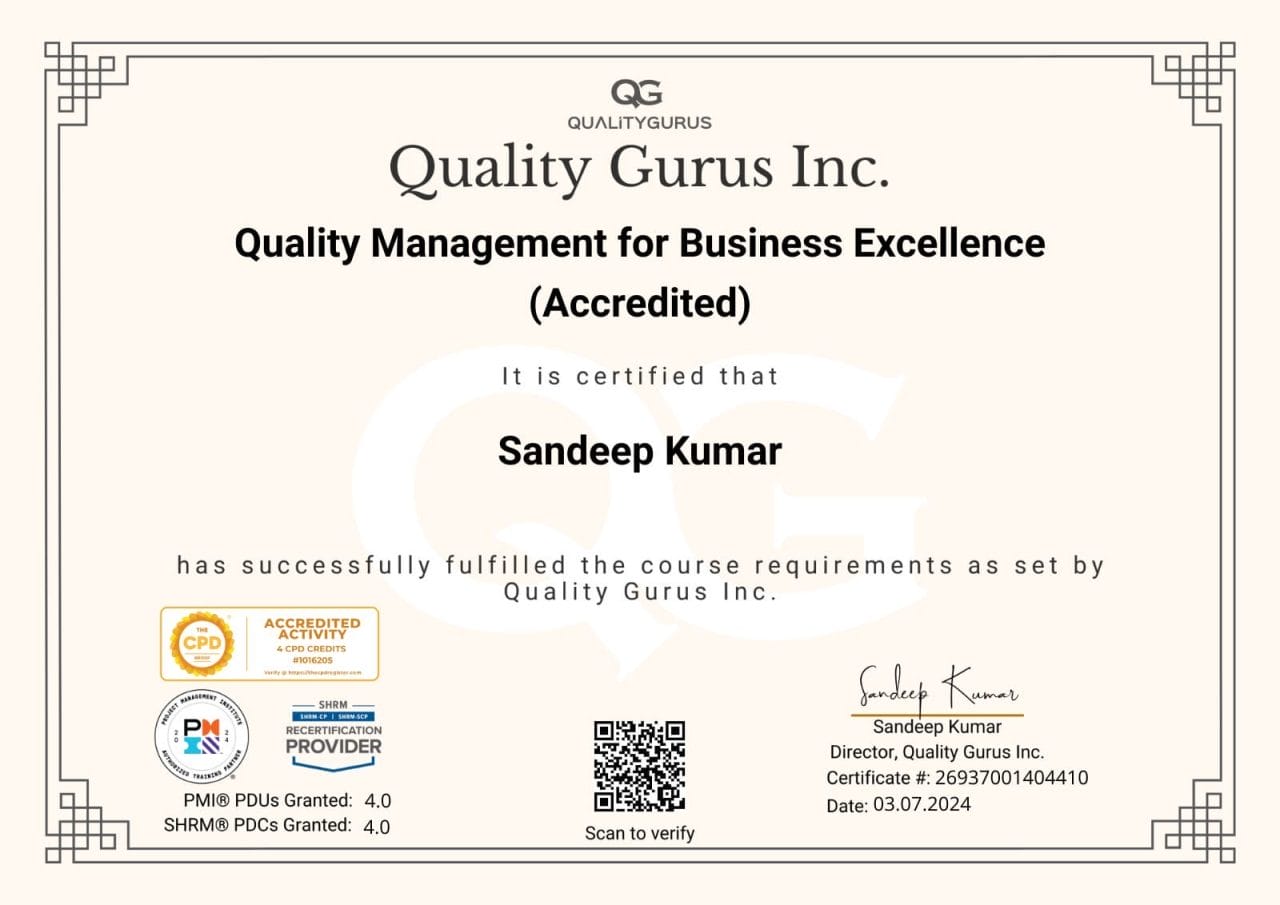 Quality Management for Business Excellence (Accredited) | Quality Gurus
