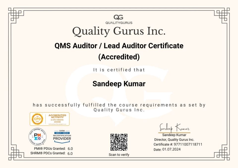 QMS Auditor / Lead Auditor Course (Accredited) | Quality Gurus