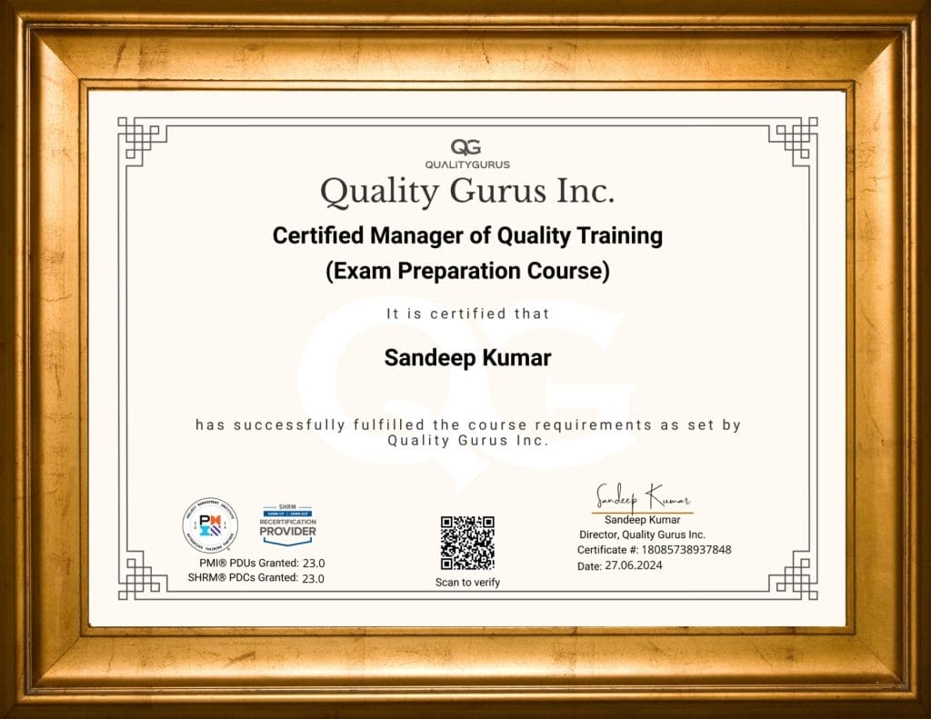 Certified Manager of Quality (CMQ/OE) Exam Preparation Online Training ...