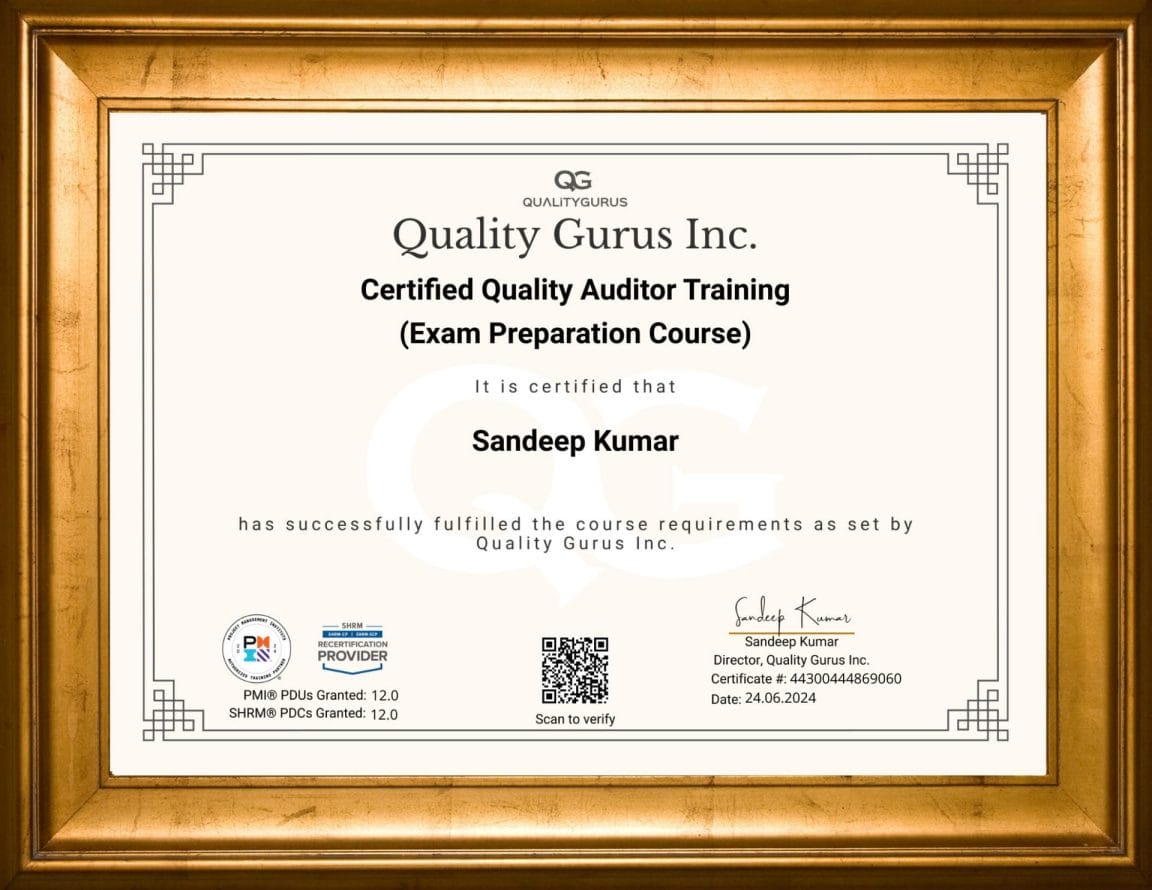 Certified Quality Auditor (CQA) Training | Quality Gurus