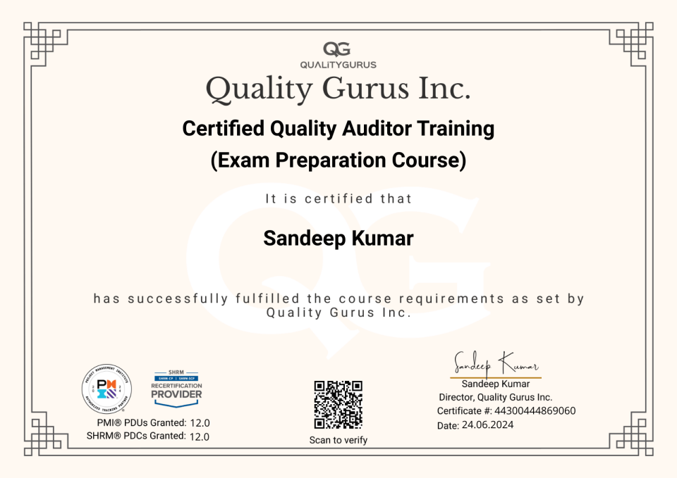 Certified Quality Auditor (CQA) Training | Quality Gurus