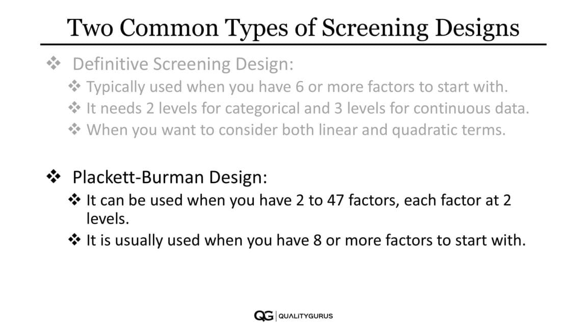 Screening Designs in Design of Experiments (DOE) | Quality Gurus